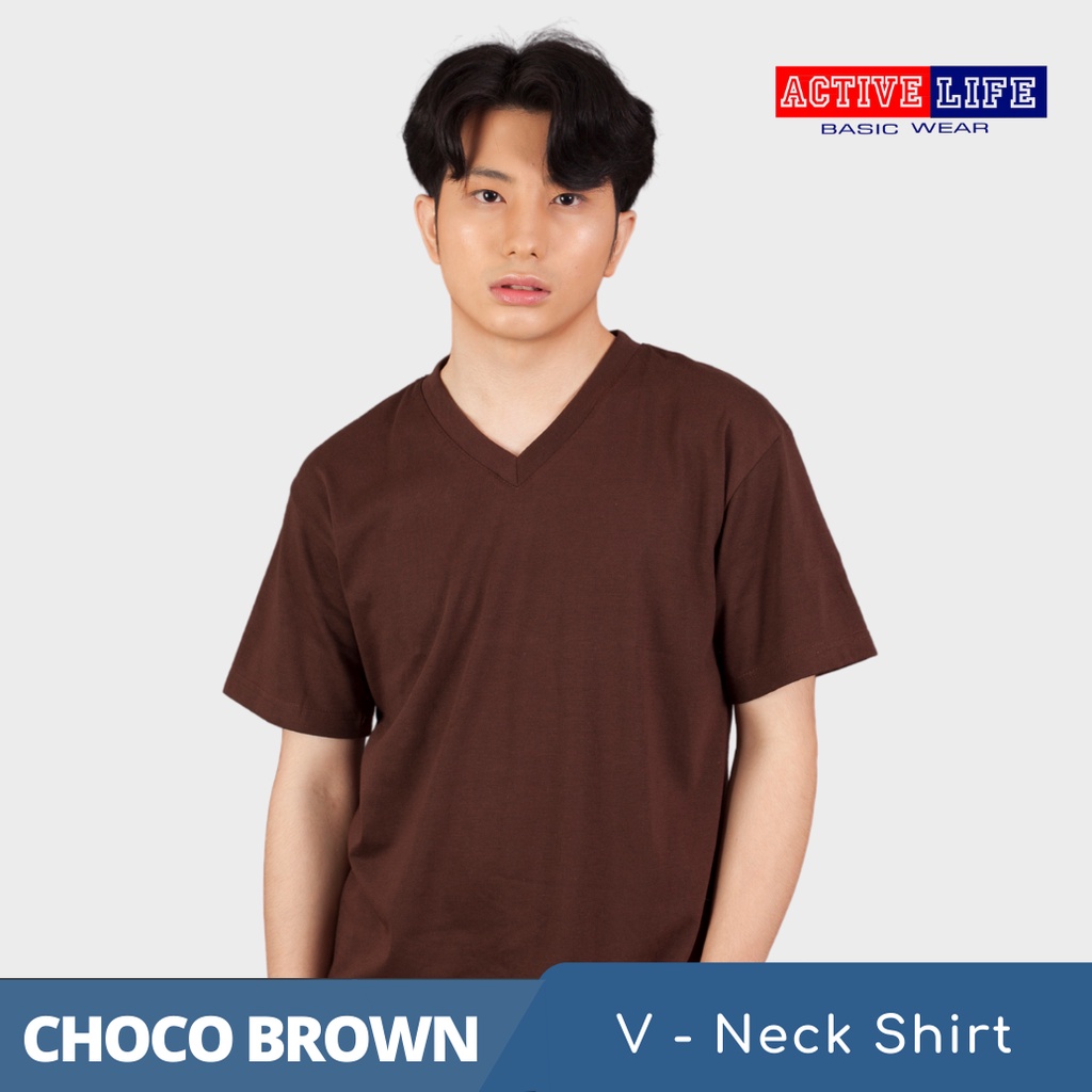 Active Life V-Neck Unisex Shirt (Choco Brown) | Shopee Philippines