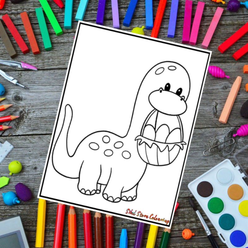 Dinosaur Theme Children's Coloring Paper 01 Gamba Paper/ (10 Picture ...