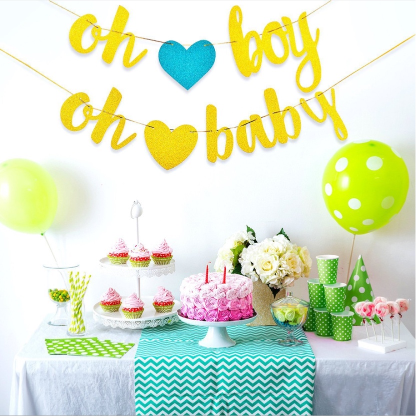 Gold Glittery Letters OH Baby OH Boy OH Girl with Heart Banner for Baby ...