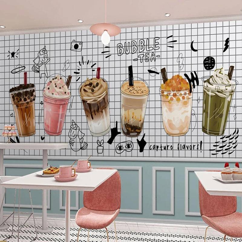 Custom Photo Wallpaper Nordic Hand Painted Abstract Mural 3D Milk Tea ...