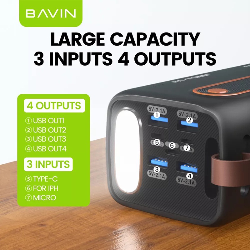 BAVIN PC066 Powerbank 50000mAh Fast Charging Type-C Micro iphone Input with 4 USB Output LED ...