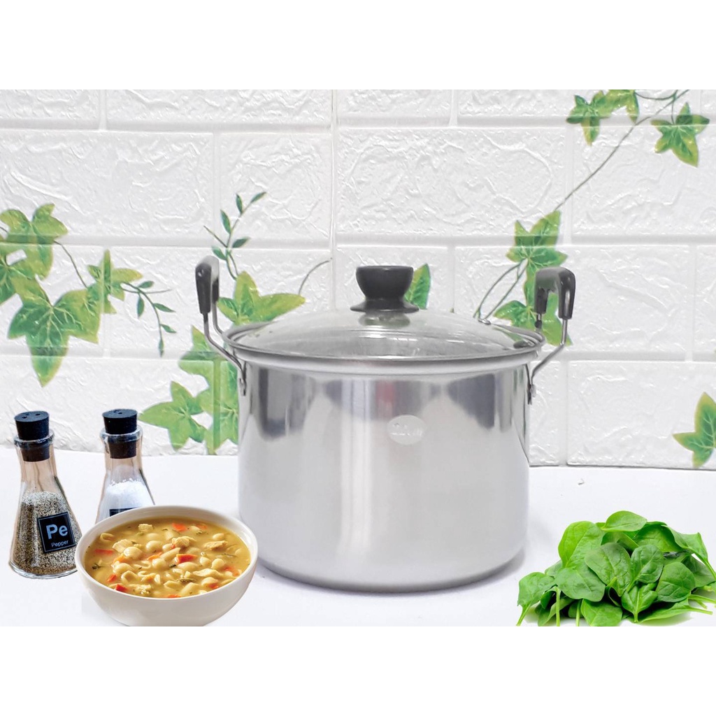 Double High Pot Stainless Steel Double Handle With Glass Cover | Shopee ...