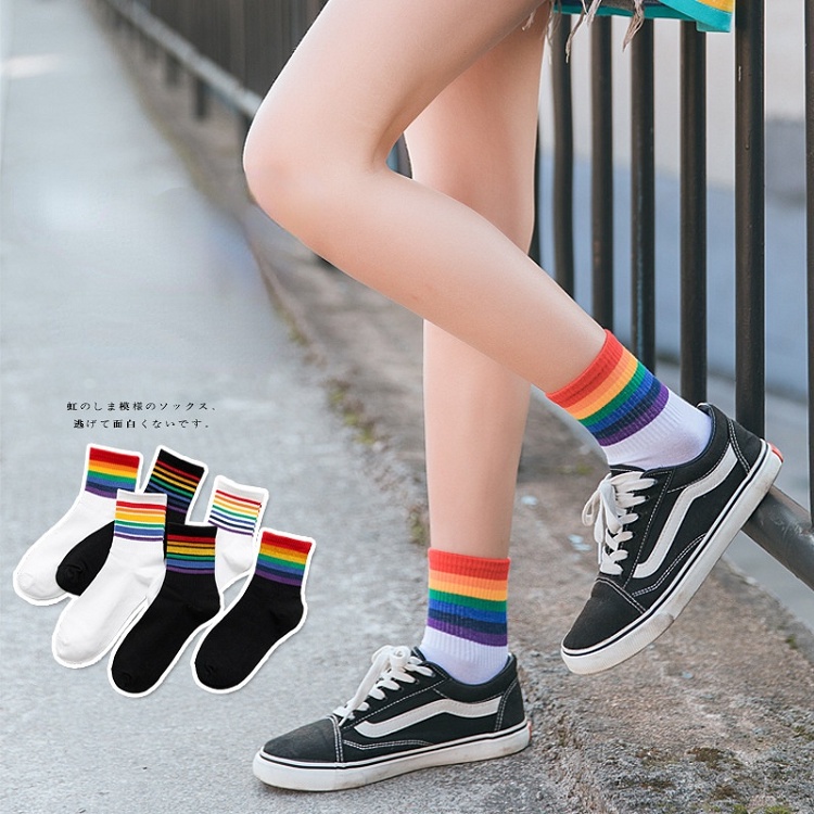 Socks women's tube socks spring and summer stockings net red striped ...