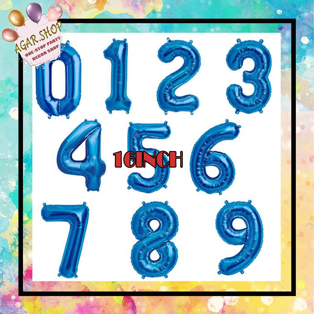 AGAR.SHOP 16INCH Plain Royal Blue Number Foil Balloon Birthday Age ...
