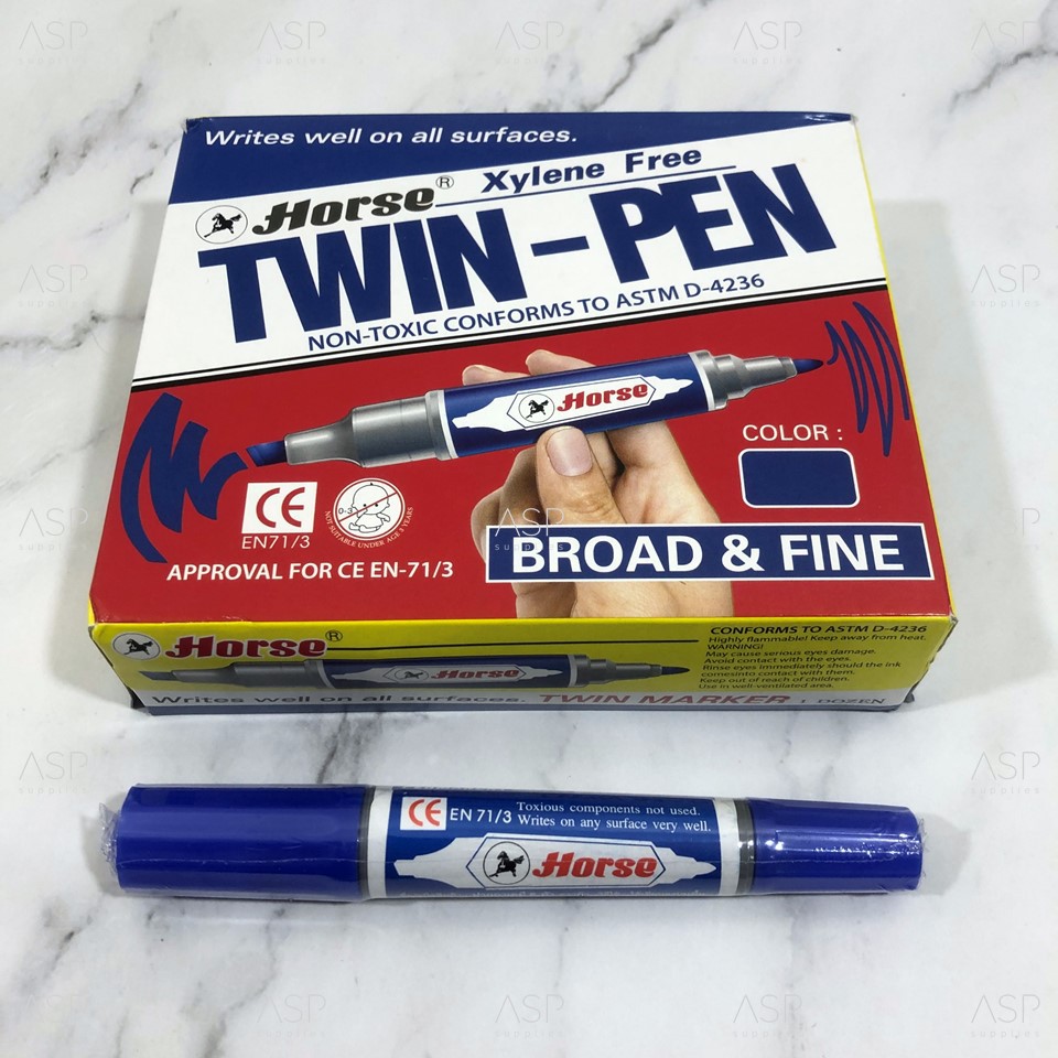 Chemical Pen 2 Head Horse Twin-Pen Marker permanent (Box Of 12 ...