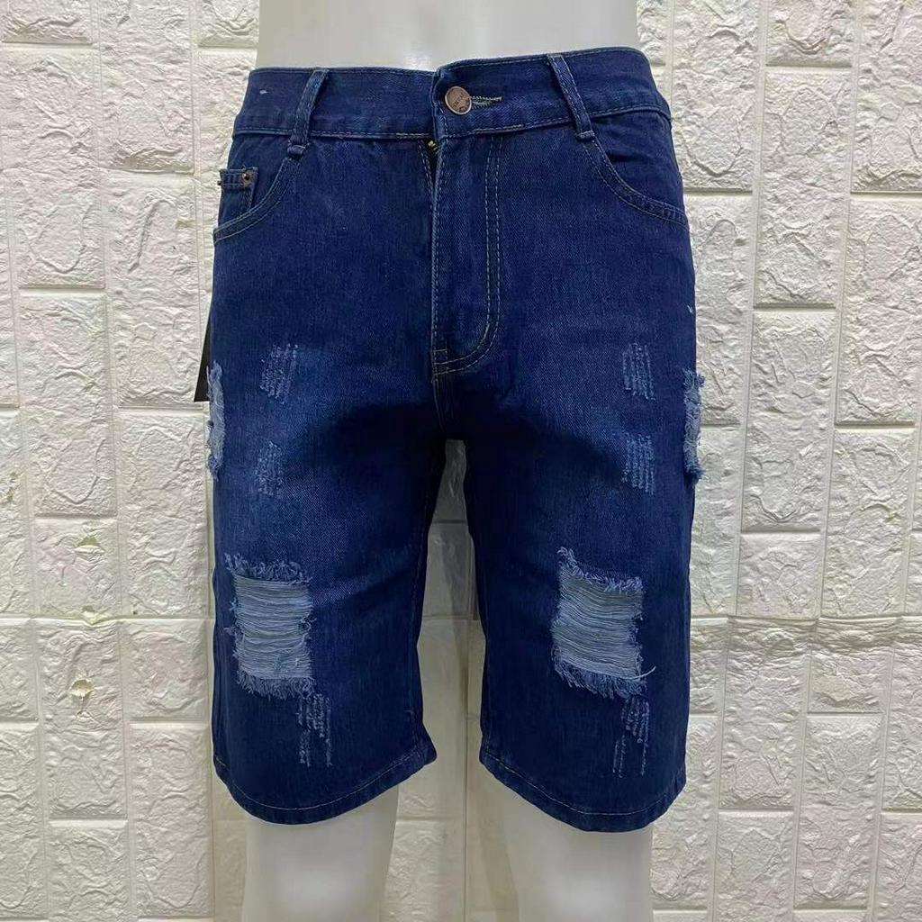 COD RRJ Dark blue tattered short denim maong shorts for mens | Shopee ...