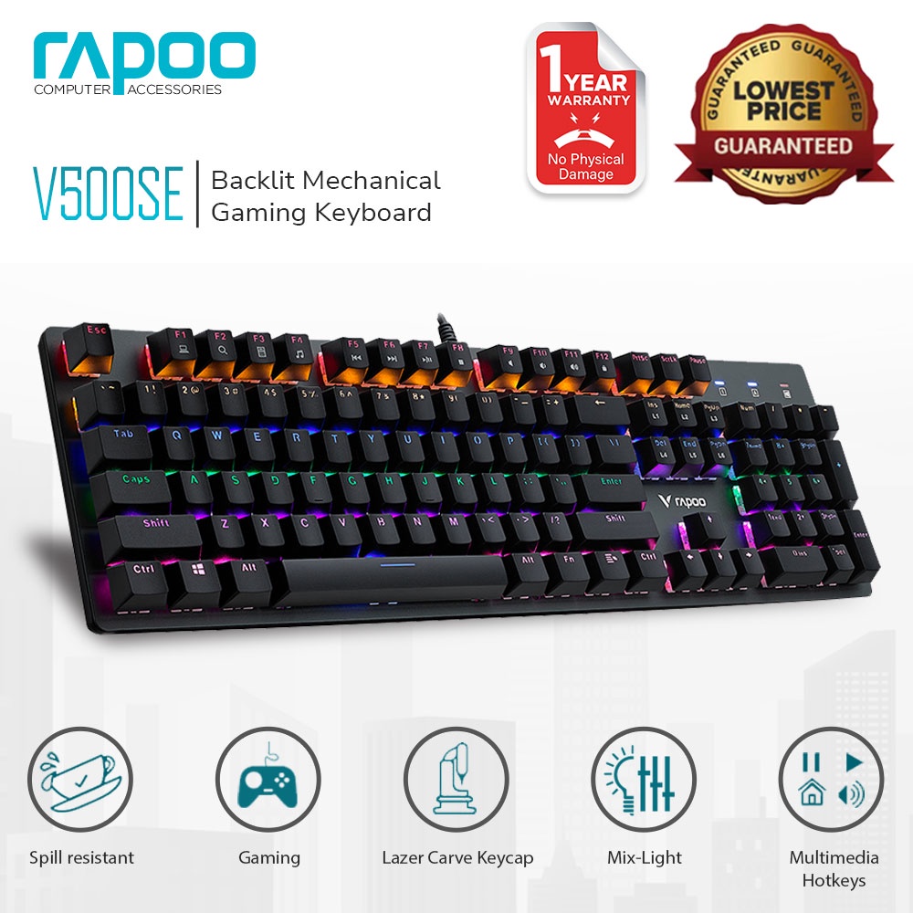 Rapoo Mechanical Keyboard V500 PRO/SE Wired Gaming Keyboard USB RPB 104Key Apply to PC laptop ...
