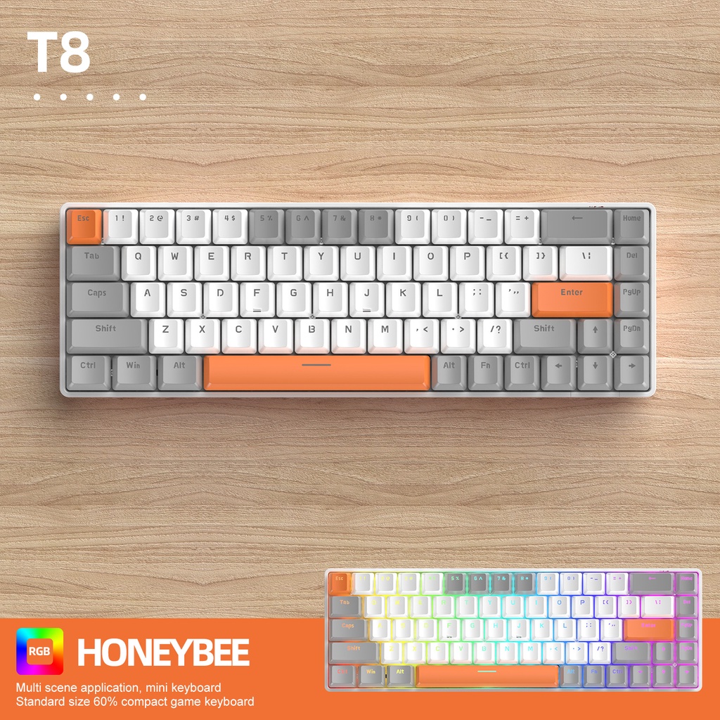 ZIYOULANG T8 RGB 68 Keys Mechanical Keyboard Type-C Wired Gaming ...