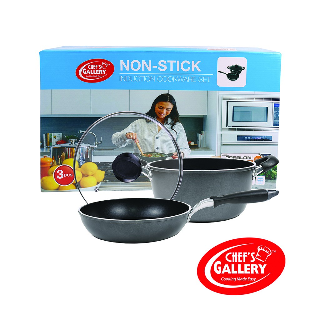 Chef's Gallery Greblon Non Stick Cookware Set 3pcs | 100% Food Grade ...