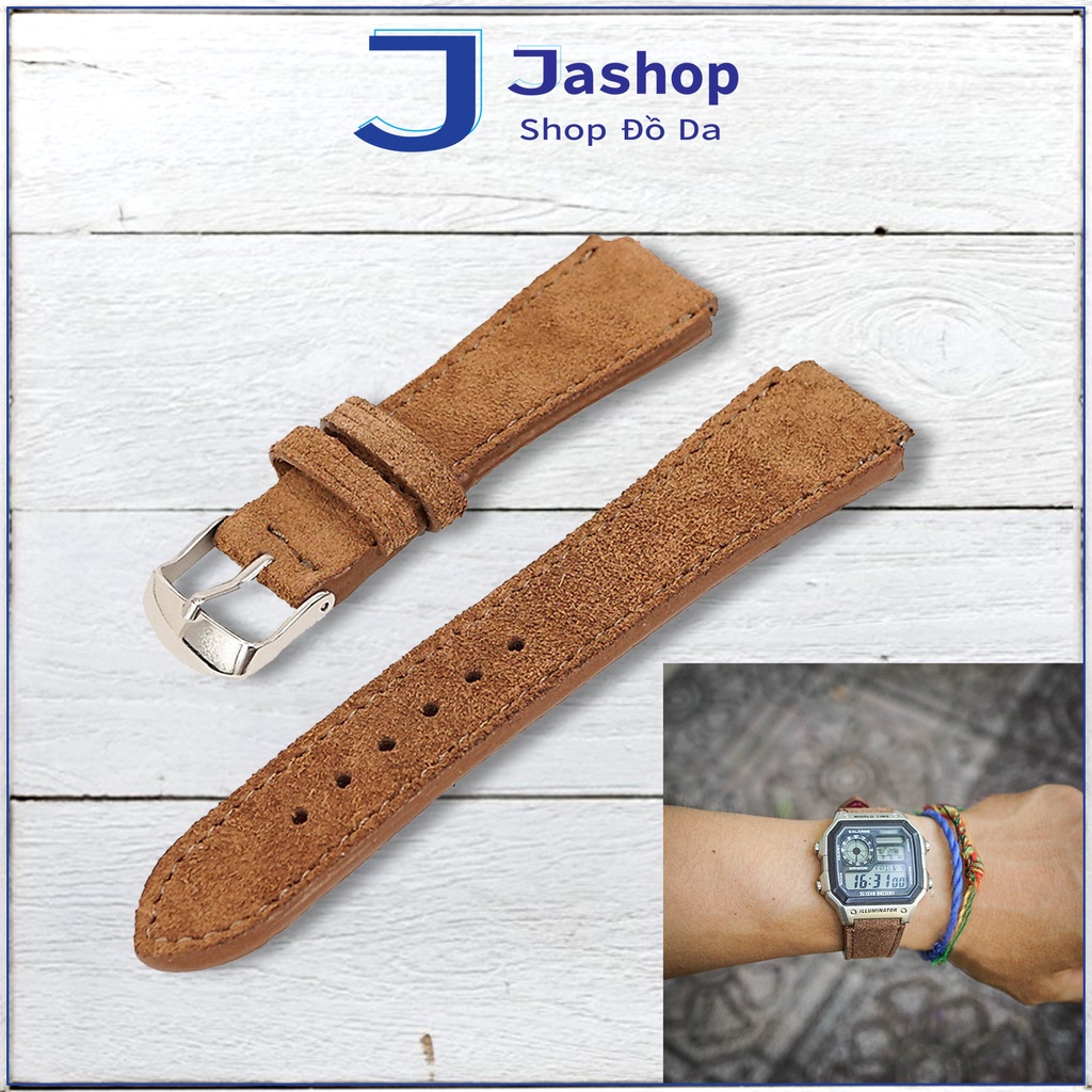 Jashop genuine leather suede watch strap for Casio World time AE-1200W ...