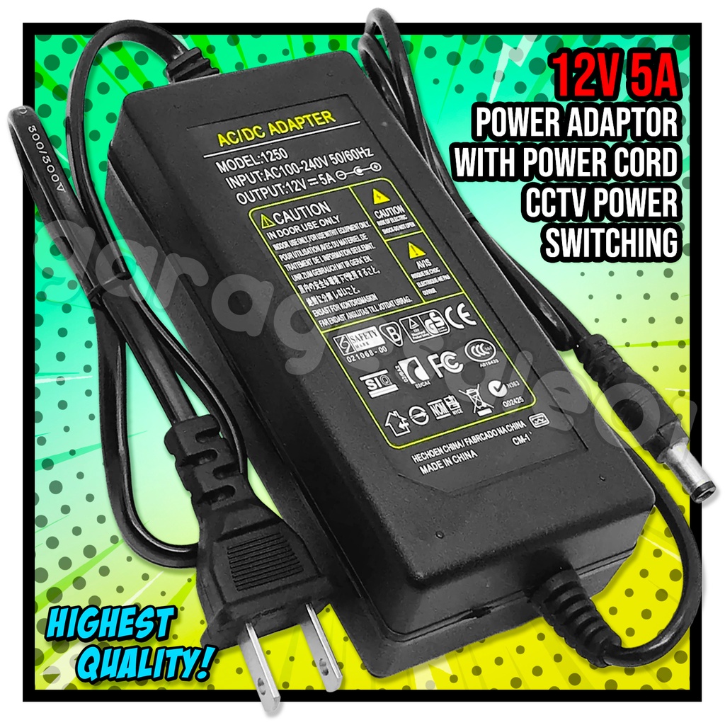 12V 5A Power Adaptor/Adapter with Power Cord CCTV Power Switching ...