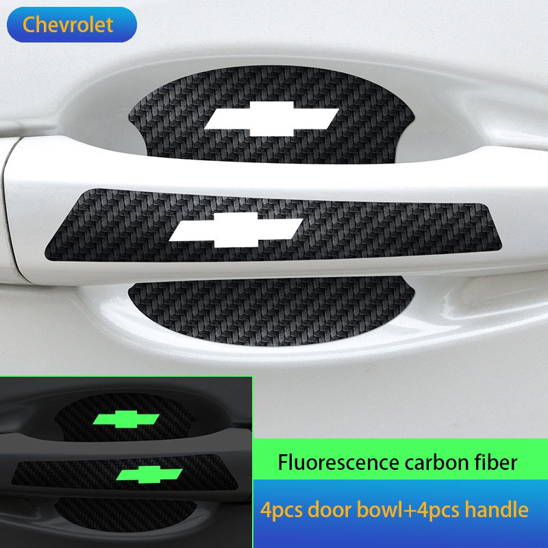 8pcs Carbon Fiber Illuminated Door Handle Protector Sticker Door Bowl ...