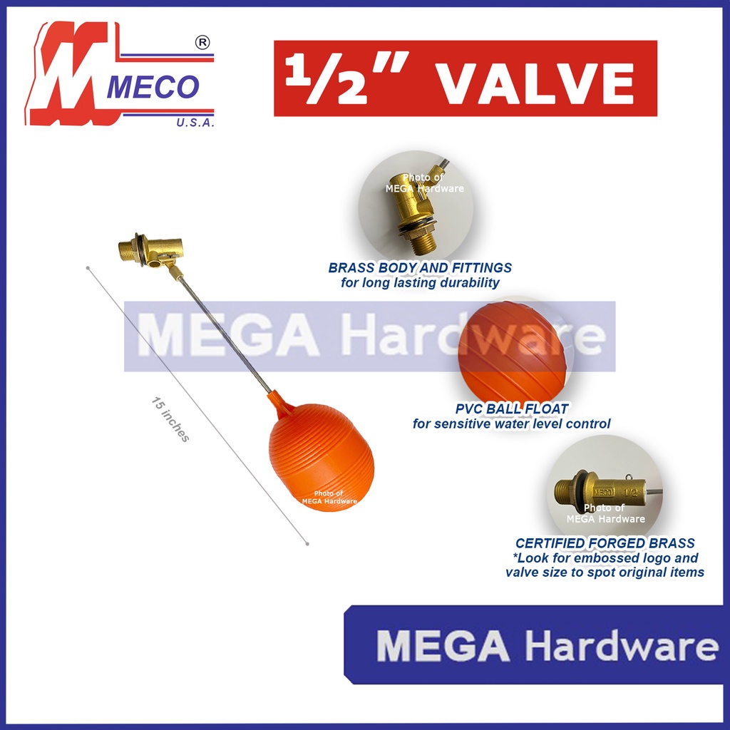 MECO Forged Brass Float Valve (1/2", 3/4", 1") Fitting / PVC Plastic ...