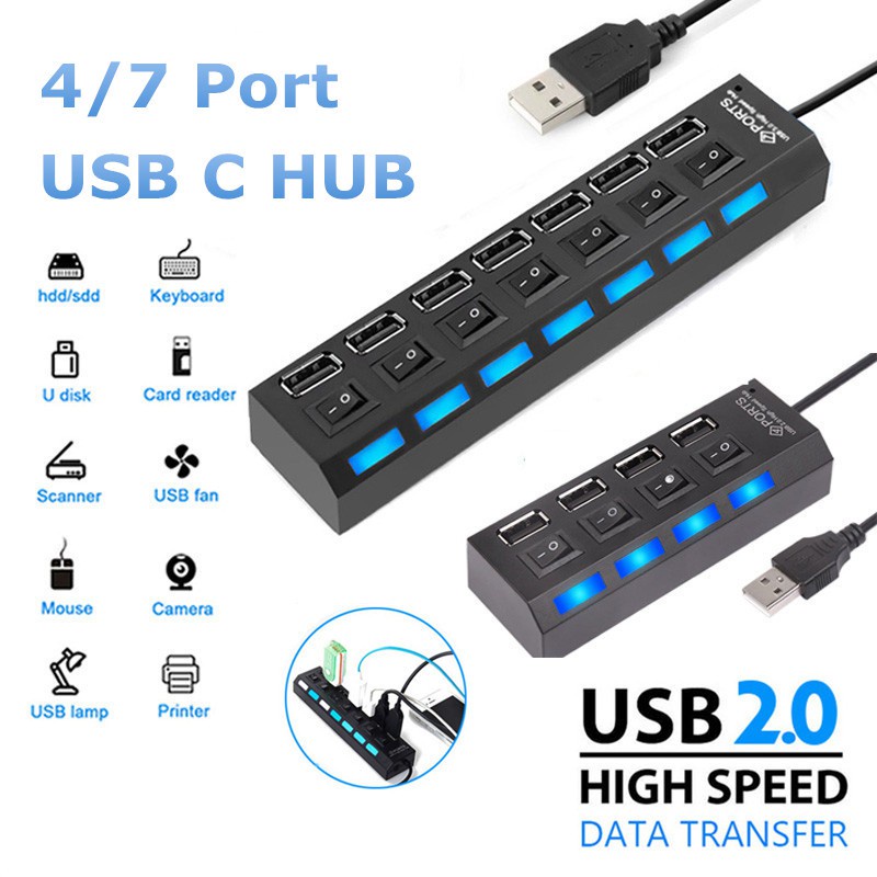 USB 2.0 Channel Enhancer HUB Combo Splitter 4/7 Port Switch High Speed ...