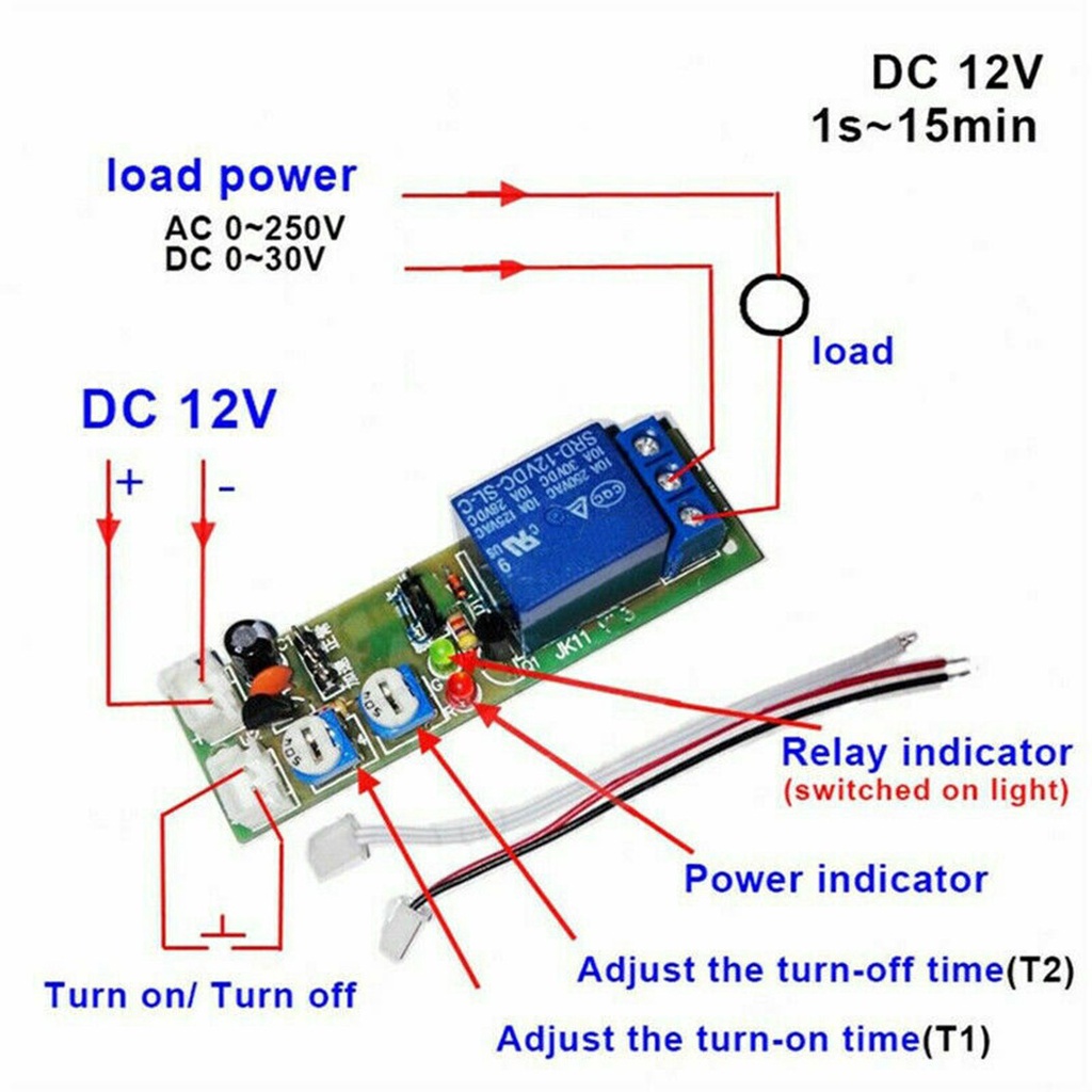 Delay Timer Relay Switch Time Relay Adjustable DC12V Module ON OFF ...