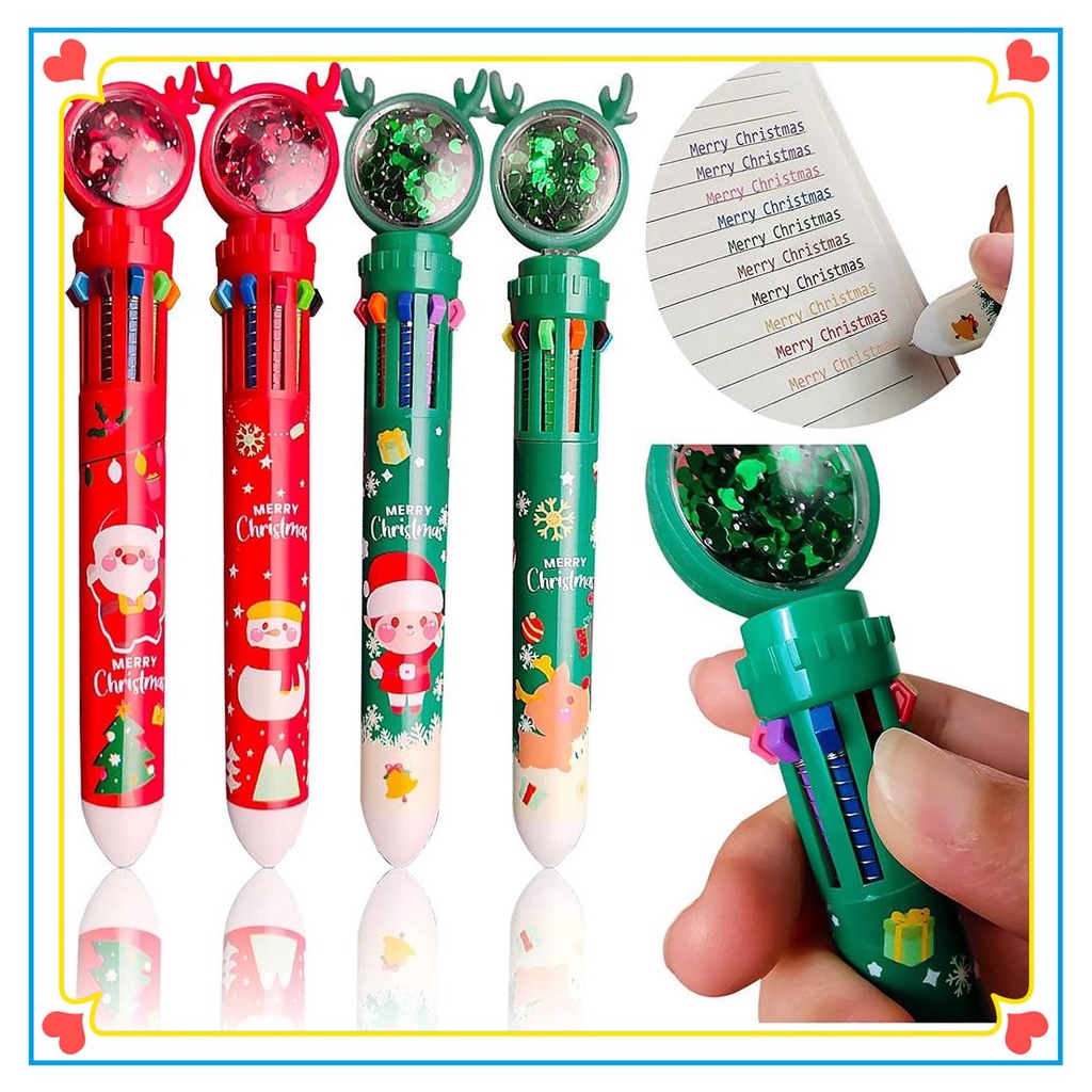 10 Colors Christmas Ballpoint Pens, Retractable Push Type Ballpoint Pen ...