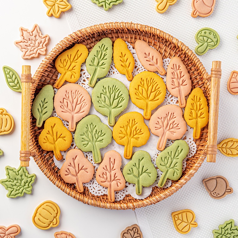 Cartoon Tree Leaves Shape Biscuit Mold 3D Hand Pressure Cookie Cutter ...