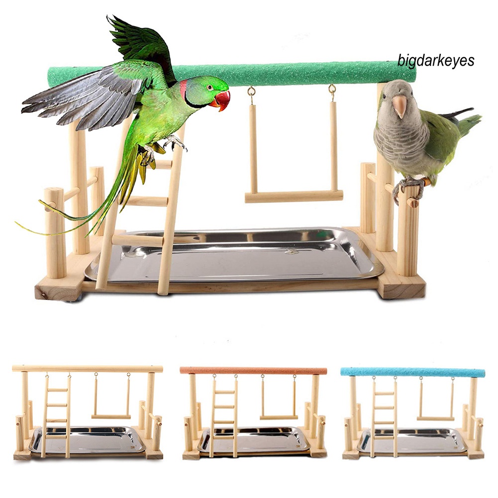 BIG Wood Parrot Ladder Swing Play Stand Perch Playground Pet Cockatiel ...