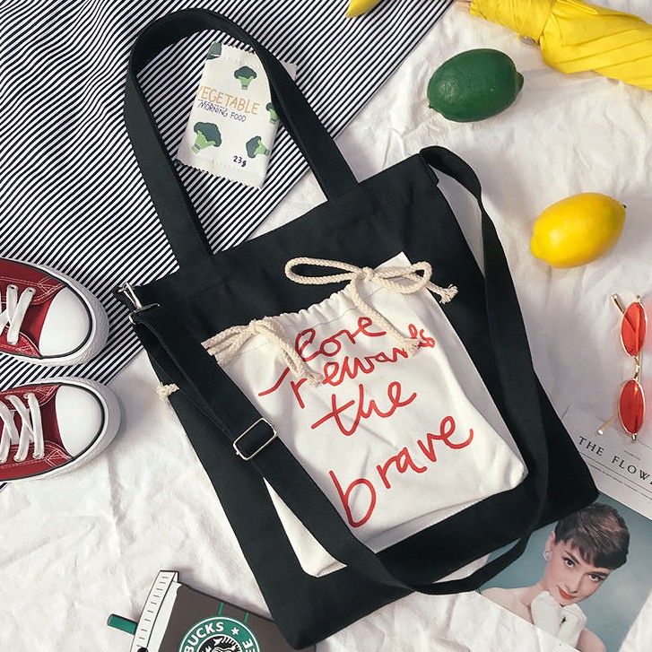 Korean Canvas Bag (Design No.18) Shoulder Crossbody Tote bag With 2 ...