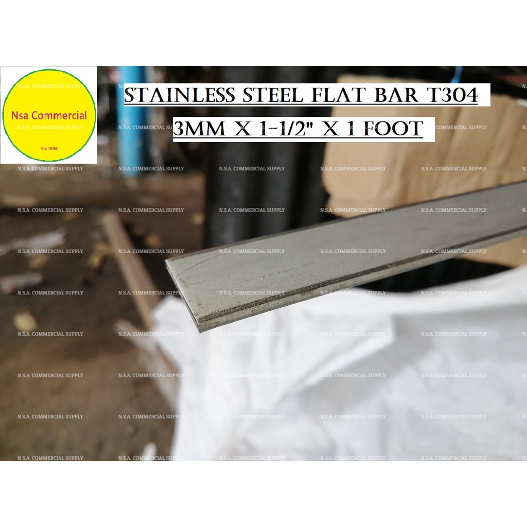 Stainless Steel Flat Bar 3mm x 1-1/2 inch x 1 Foot Length T304 (Mill ...