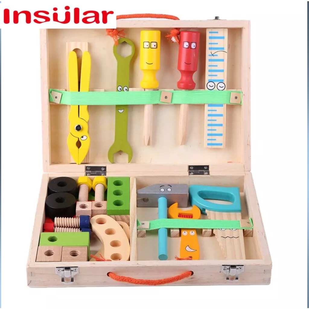 Wooden Toy Tool Box Set Educational Activity Fun For Kids | Shopee ...