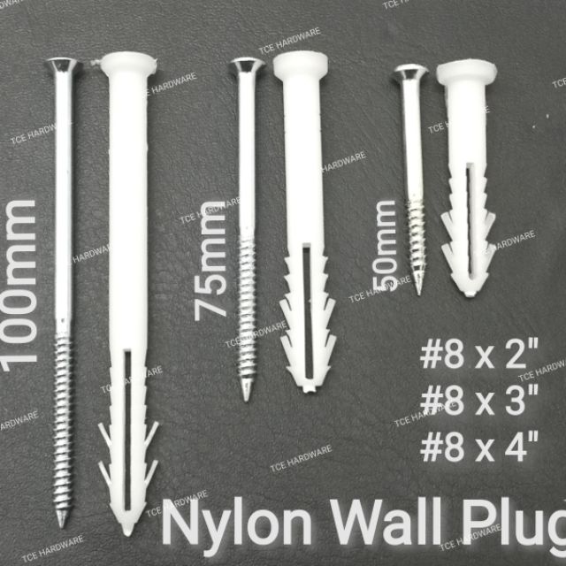 Nylon Wall Plug With Screw 8 x 2" 8 x 3" 8 x 4" (50set) | Shopee Philippines