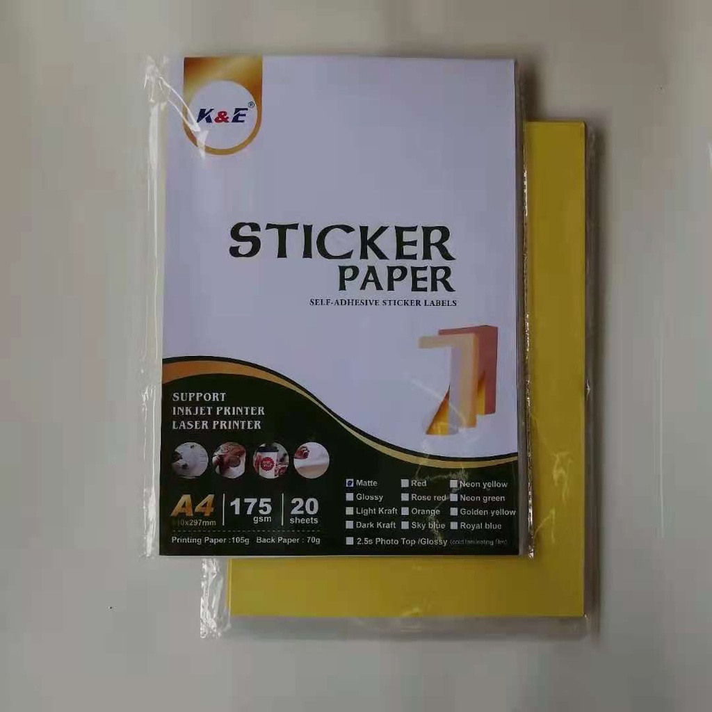 K&E Printable Matte Label Sticker Paper A4 175GSM (20sheets per pack ...