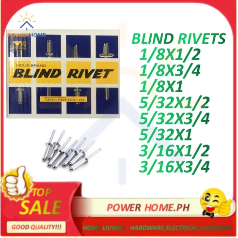 PER BOX--BLIND RIVETS/LOW PRICE 1/8x1/2, 1/8x3/4, 5/32x3/8, 5/321/2, 5 ...