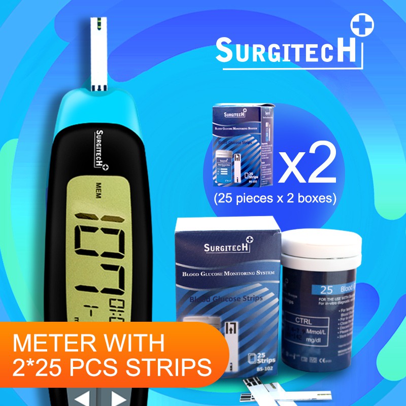 Surgitech Code Free Blood Glucose Monitor (Glucometer) with 50 pcs Test ...