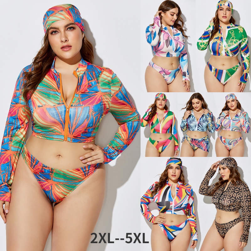 Women's plus size swimsuits 2XL 3XL 4XL 5XL Sexy Print Bikini Large Size Split Swimsuit Triangle ...