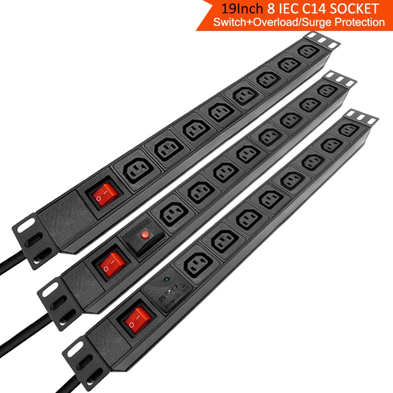 19" Rack Power Distribution Unit Power Supply Unit 8-Way Power Strip IEC C13 Outlet Extension ...