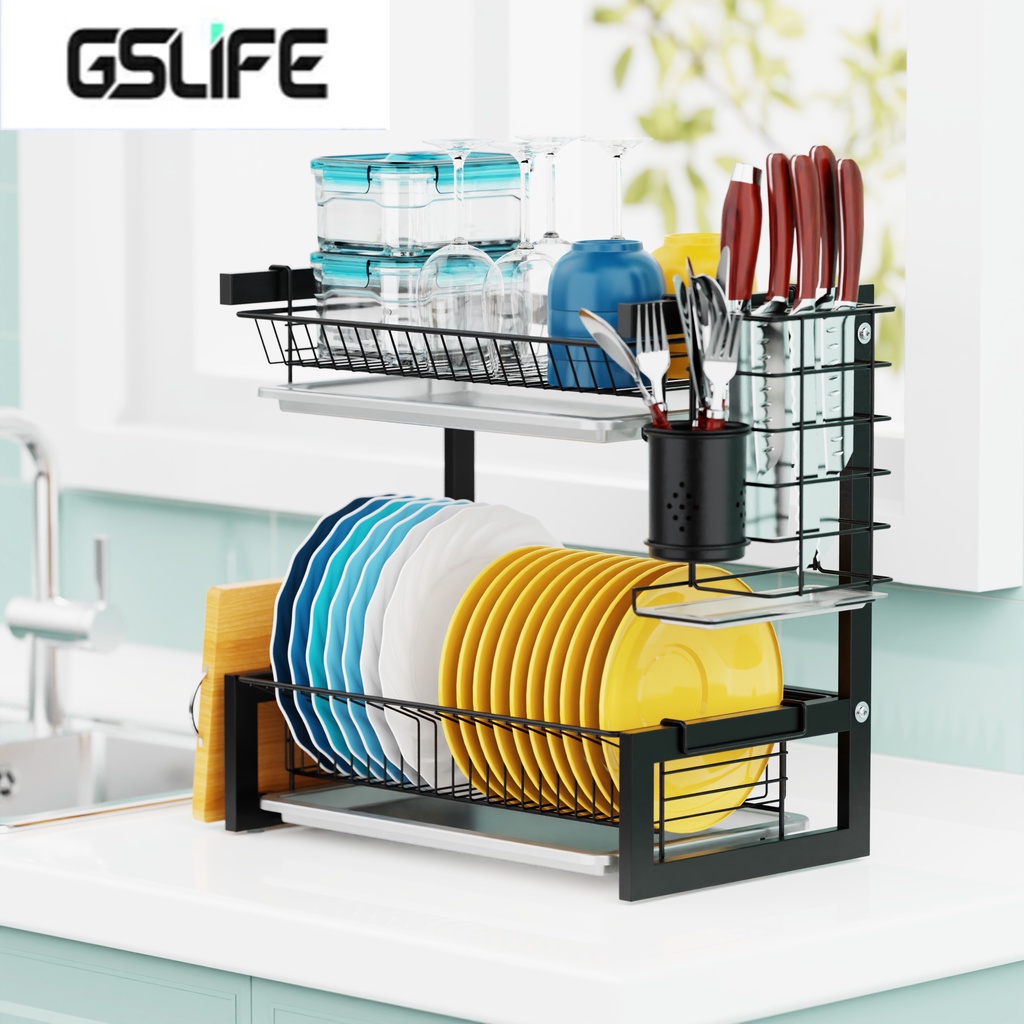 GSlife Stainless Steel Dish Rack Dish Drainer 2-Tier Kitchen Dish ...