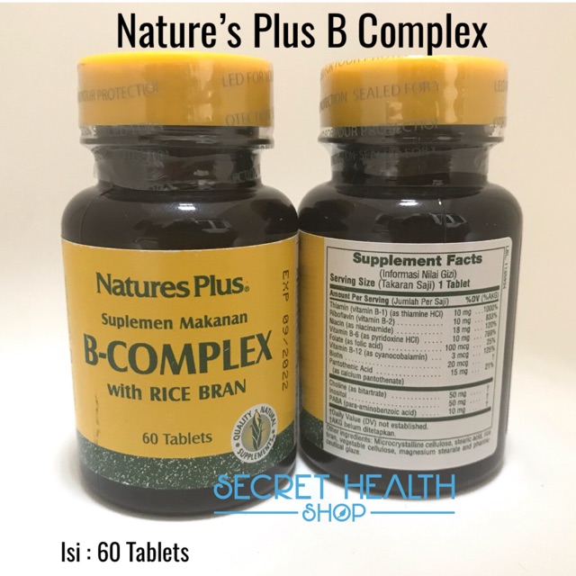 Natures Plus B Complex with Rice Bran Contents 60 tablets Vitamins ...