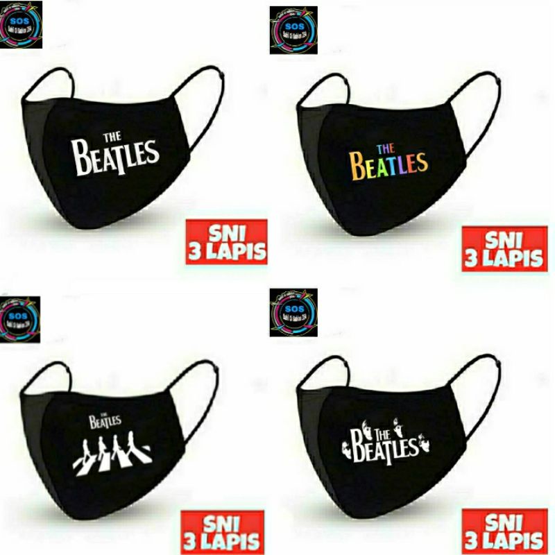 THE BEATLES MASK 3 ply/ply Scuba cloth for children and adults Earloop ...