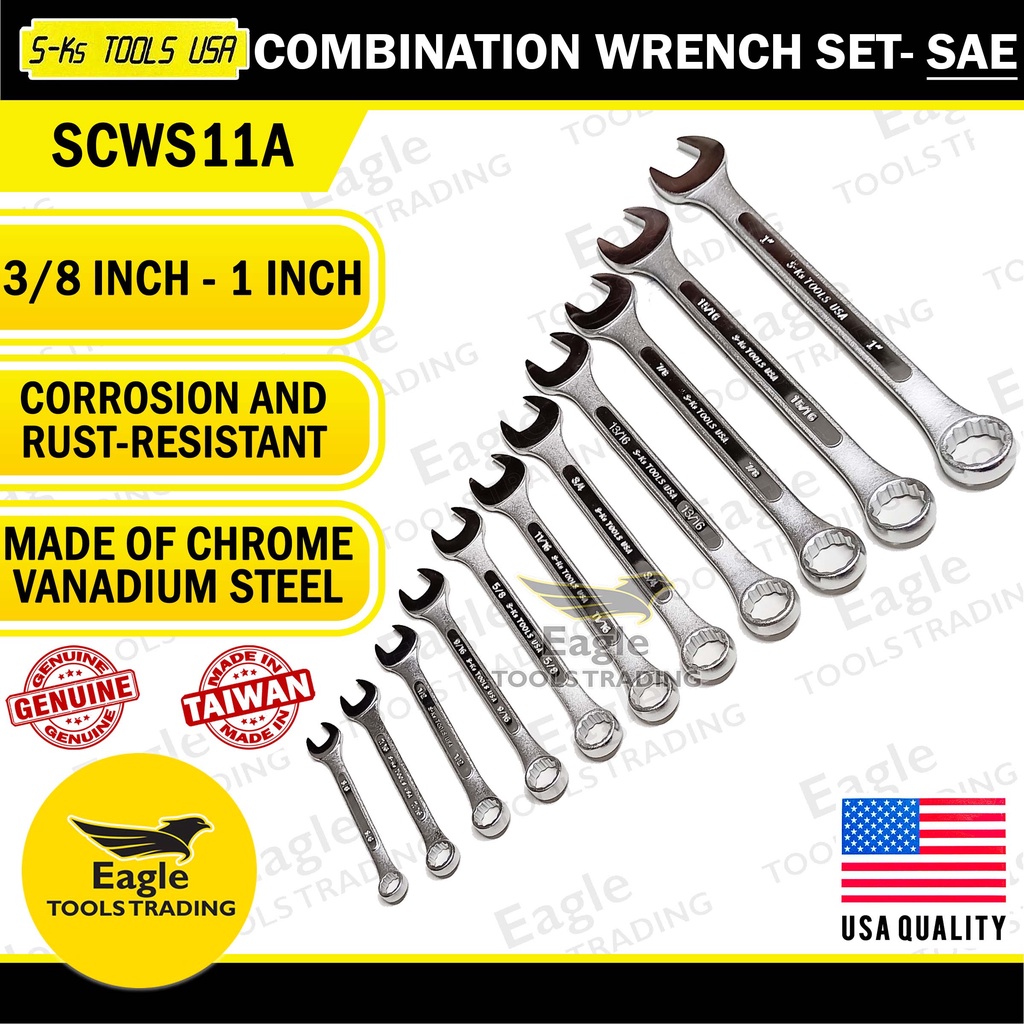 S-Ks Tools USA 3/8 inch - 1 inch (11 pcs Combination Wrench Set ...