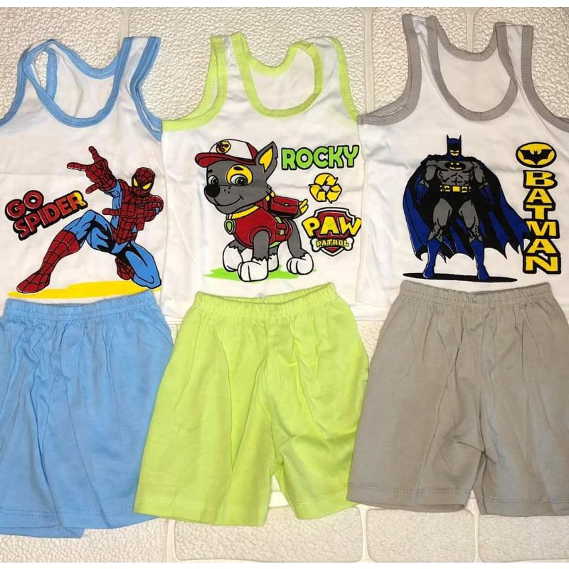 Baby Boy Cute Terno 3 pairs Sando And Short Character Design Terno ...