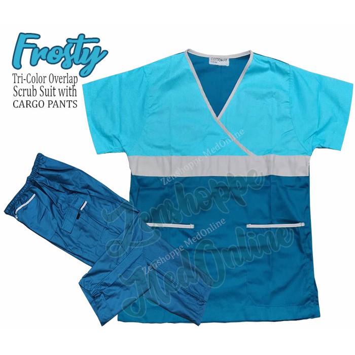 Tri-Color Overlap Scrub Suit with Cargo Pants (Frosty) [LCC] | Shopee ...