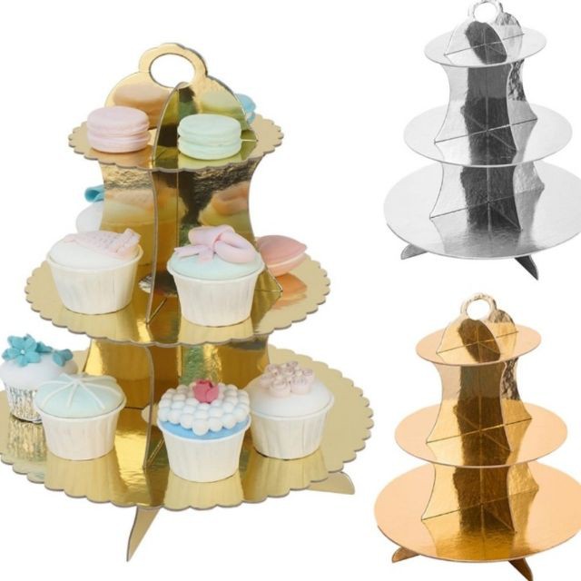 WG DIY 3 Tier Paper Cupcake Stand Gold and Silver | Shopee Philippines