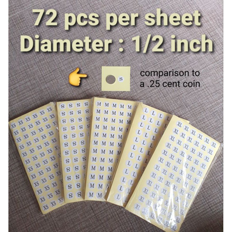 Size Tag Stickers Size label stickers for rtw garments diameter 0.5 ...