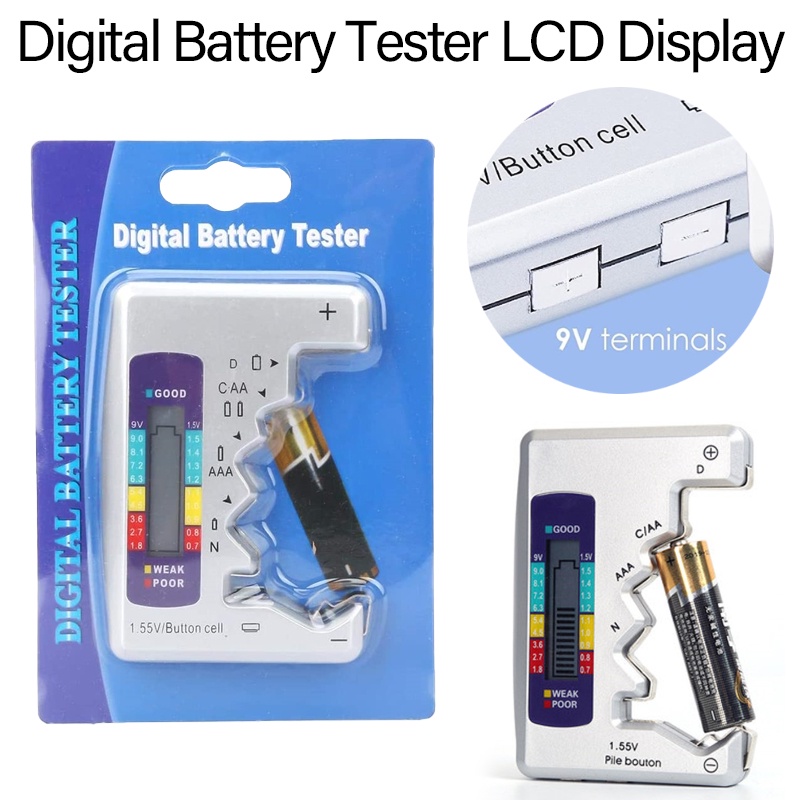 Digital Battery Tester LCD Bar Graph Display 1.5V AA AAA 9V Battery ...