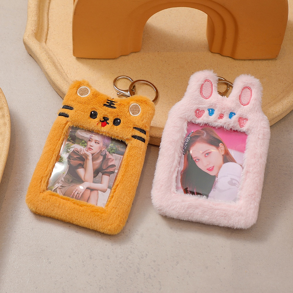 Cute Plush Photocard Holder with Keychain Cute Rabbit Bear Credit ID ...