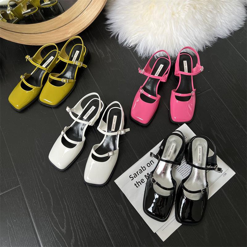 2022 Summer Square Toe Cap Sandals Shallow Mouth Mary Jane Thick Heel ...