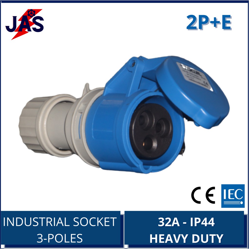 Industrial Connector 32A 3P IP44 Blue 2P+E, CEE (Female) Heavy Duty ...