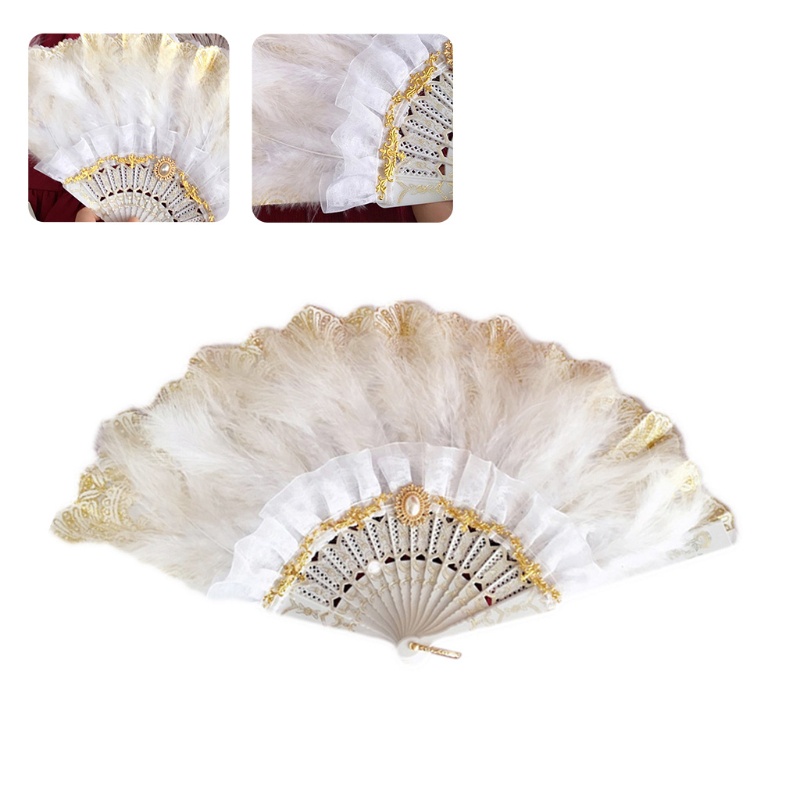 Skyxu Vintage Lace Feather Hand Fan Folding Handheld Fan for Dancing ...