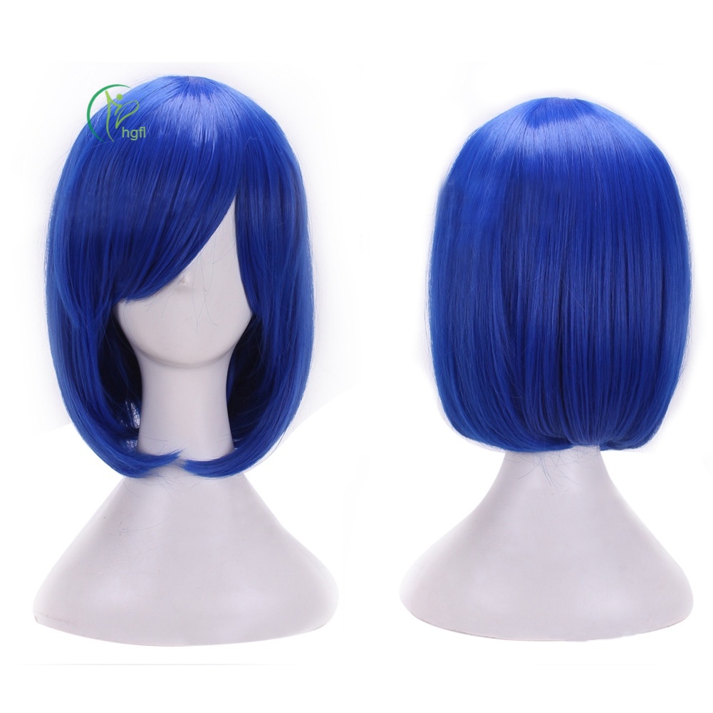 hgFl Fashion Ladies Bobo Straight Wig Blue Heat Resistant Synthetic ...