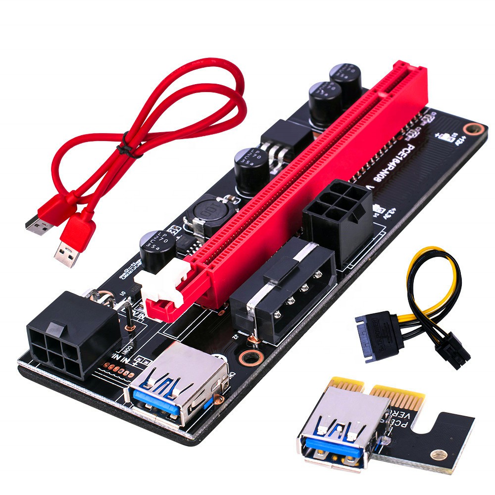 009S 6Pin 4Pin PCI-E 1X to 16X GPU Riser Card Extender Adapter with ...