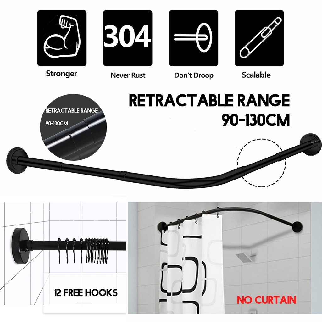 35"-51" L Shape Retractable Shower Curtain Rod Stainless Steel Pipe ...