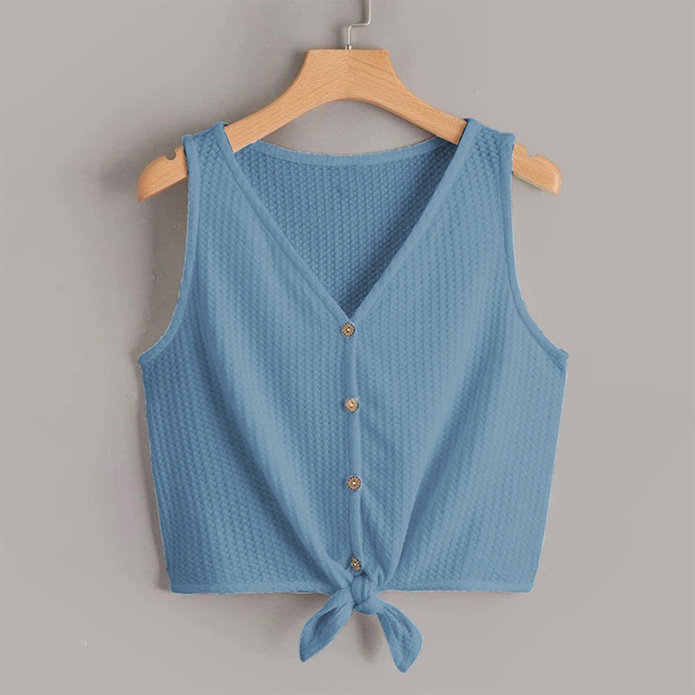 BM Waffle Knit Sando Crop Top Button Down with Front Tie | Shopee ...