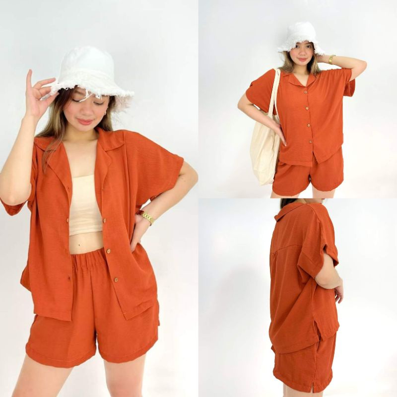 ATtrendS Button down Oversized polo and shorts terno | OLIVIA COORDS ...