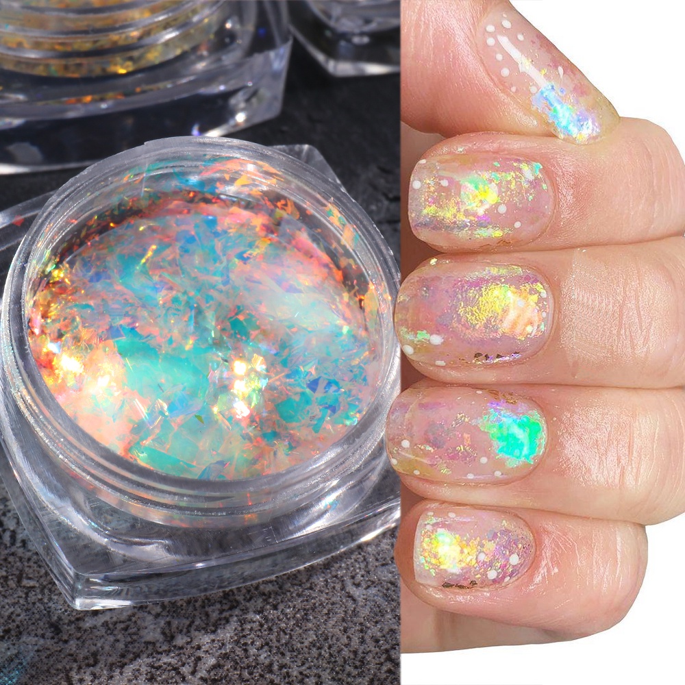 Opal Flakes Nail Powder Aurora Glitter Holographic Sequins Iridescent ...